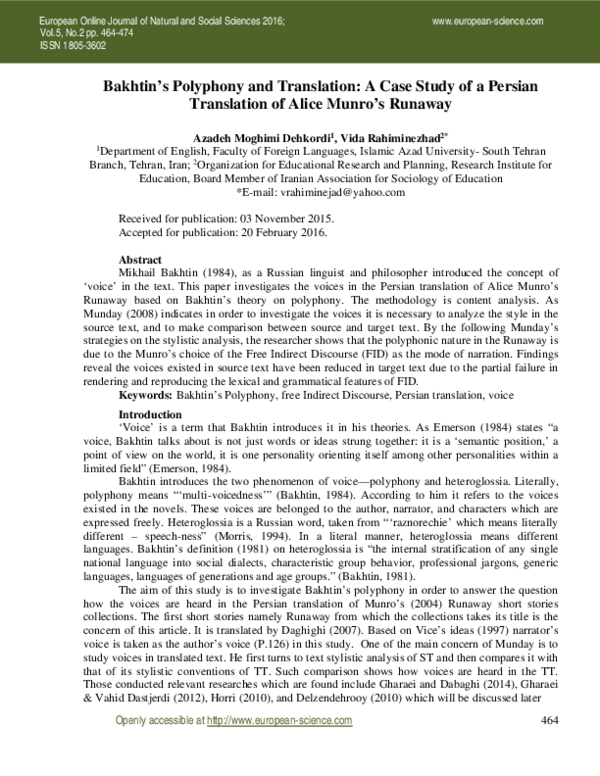 (PDF) Bakhtin’s Polyphony and Translation: A Case Study of a Persian ...
