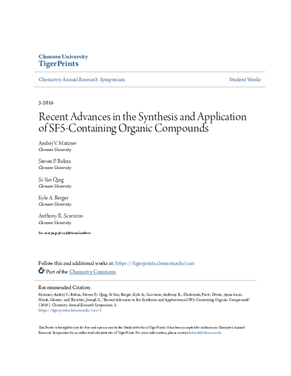 (PDF) Recent Advances in the Synthesis and Application of SF5 ...