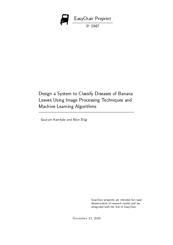 Pdf Design A System To Classify Diseases Of Banana Leaves Using Image Processing Techniques