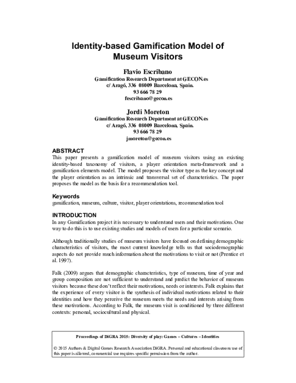 (PDF) Identity-based Gamification Model of Museum Visitors
