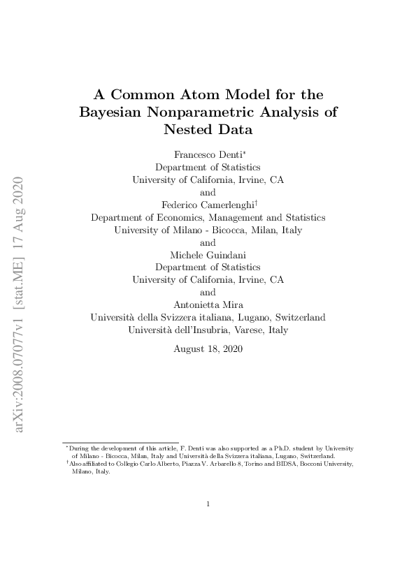 (PDF) A Common Atoms Model for the Bayesian Nonparametric Analysis of ... (PDF) A Common Atoms Model for the Bayesian Nonparametric Analysis of ...