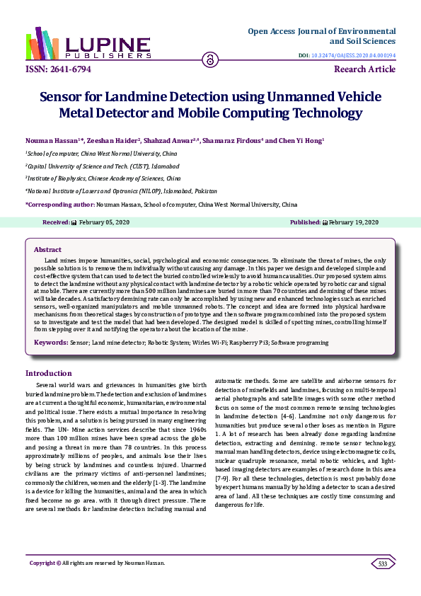 Pdf Sensor For Landmine Detection Using Unmanned Vehiclemetal