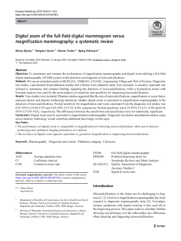 (PDF) Digital zoom of the full-field digital mammogram versus magnification mammography: a ...