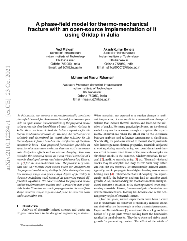 (PDF) A phase-field model for thermo-mechanical fracture