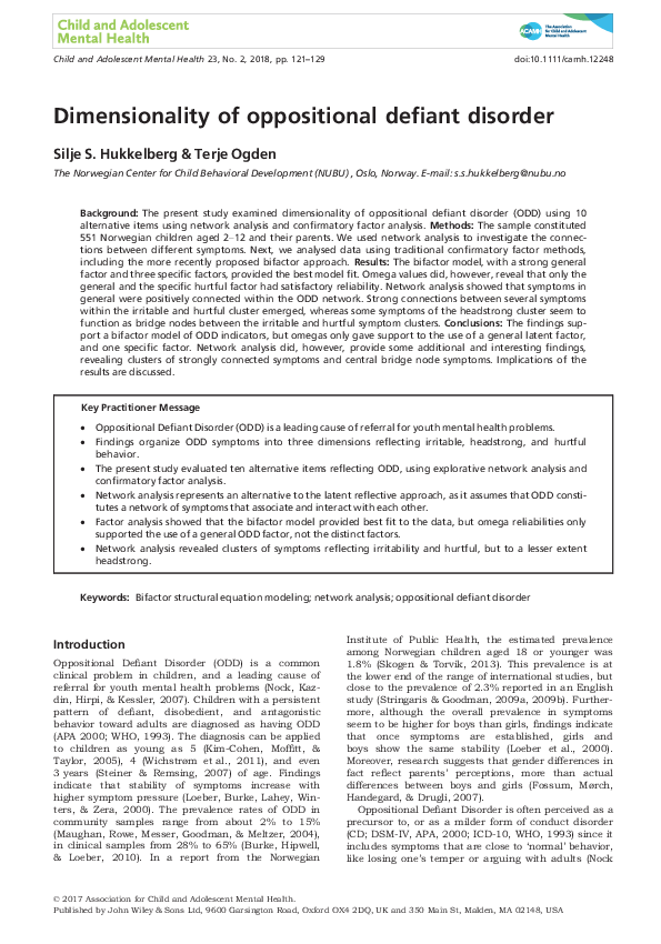 (PDF) Dimensionality of oppositional defiant disorder