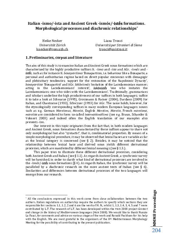 (PDF) Italian-ismo/-ista and Ancient Greek-ismós/-formations ...