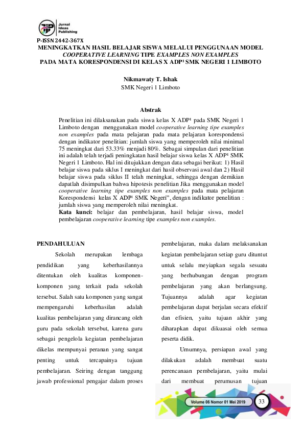 (PDF) Meningkatkan Hasil Belajar Siswa Melalui Penggunaan Model Cooperative Learning Tipe ...