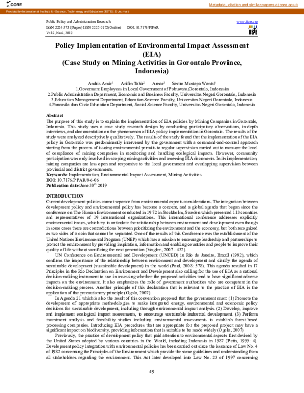 (PDF) Policy Implementation of Environmental Impact Assessment (EIA ...