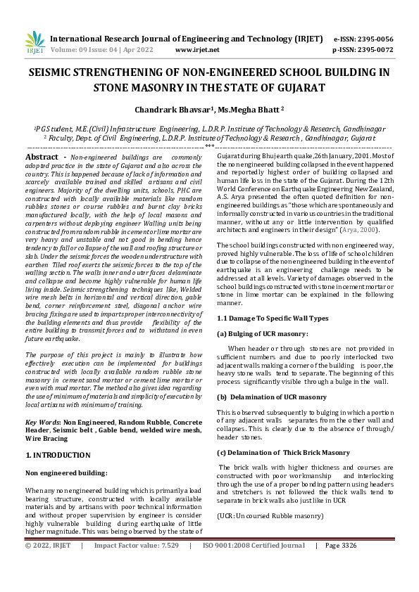 (PDF) SEISMIC STRENGTHENING OF NON-ENGINEERED SCHOOL BUILDING IN STONE ...