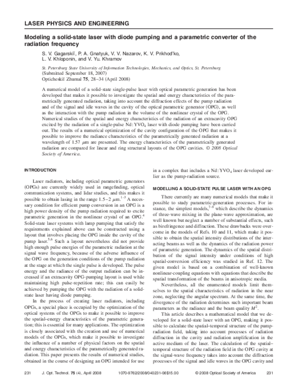 (PDF) Modeling a solid-state laser with diode pumping and a parametric converter of the ...