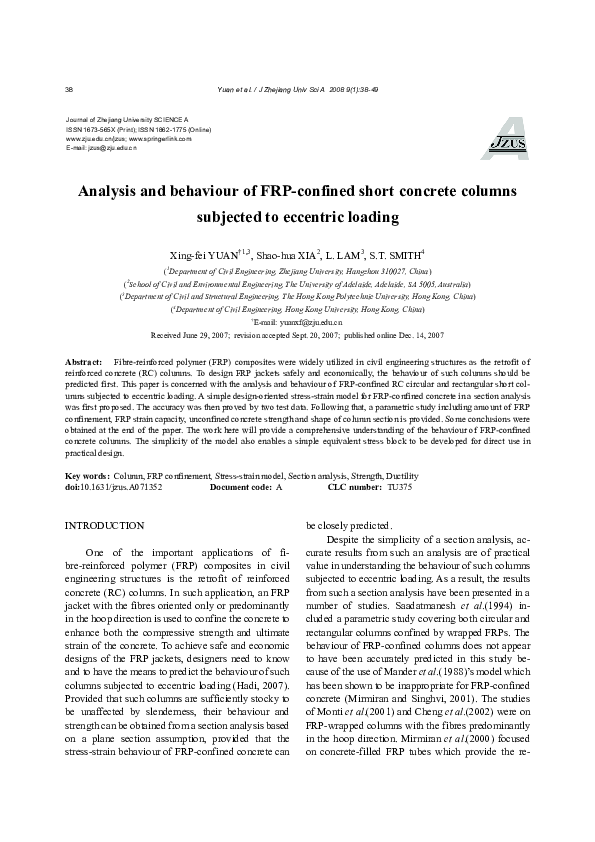 Pdf Analysis And Behaviour Of Frp Confined Short Concrete Columns Subjected To Eccentric