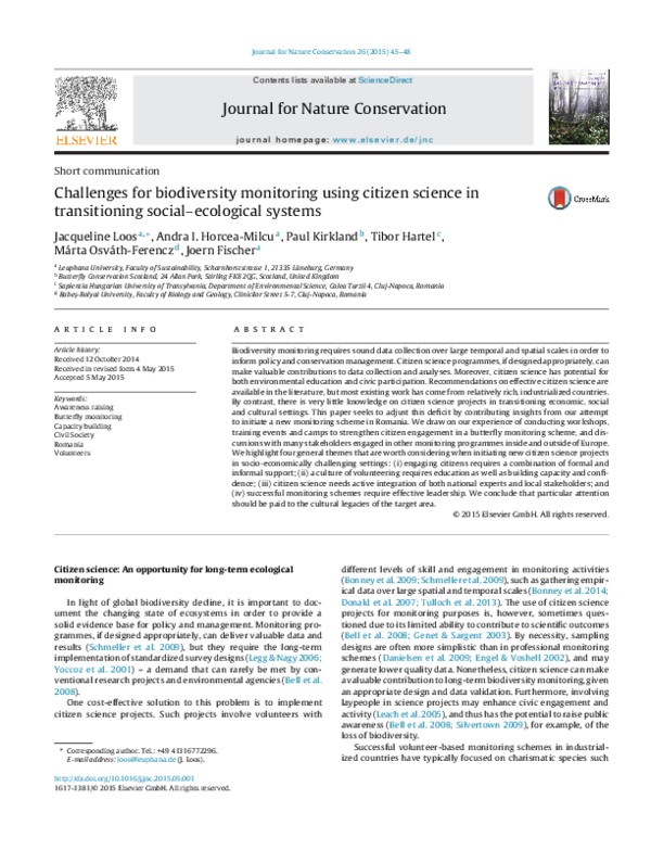 (PDF) Challenges for biodiversity monitoring using citizen science in transitioning social ...