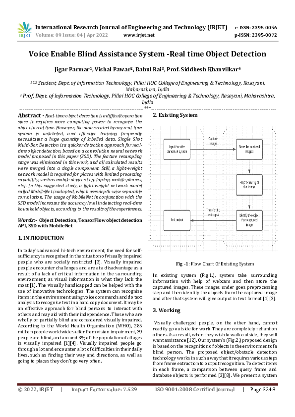 (PDF) Voice Enable Blind Assistance System -Real time Object Detection (PDF) Voice Enable Blind Assistance System -Real time Object Detection