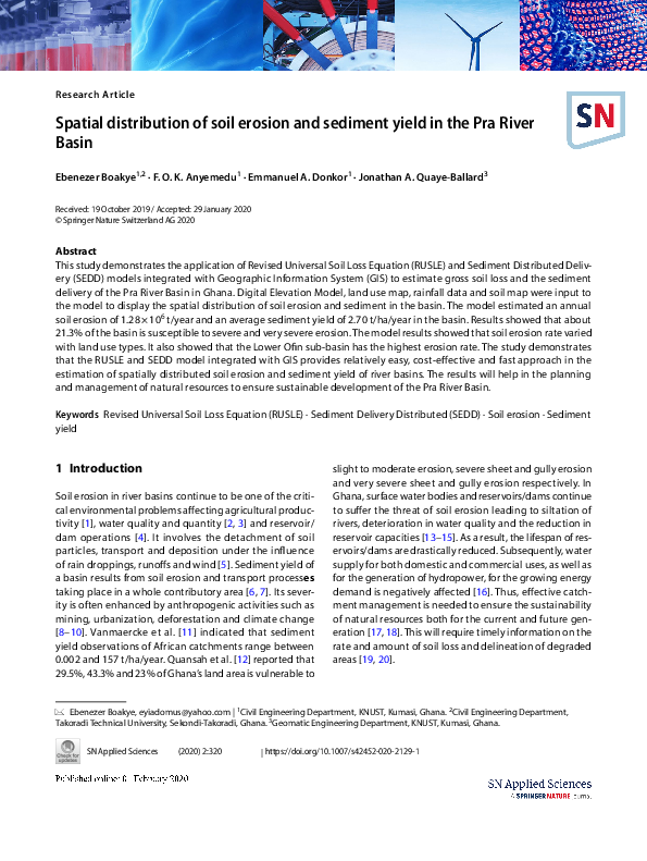 (PDF) Spatial distribution of soil erosion and sediment yield in the Pra River Basin