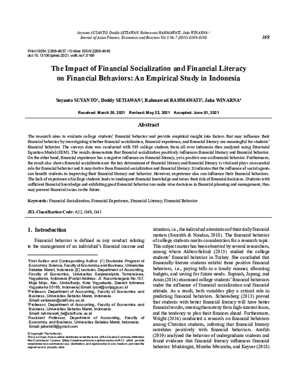 (PDF) The Impact of Financial Socialization and Financial Literacy on Financial Behaviors: An ...