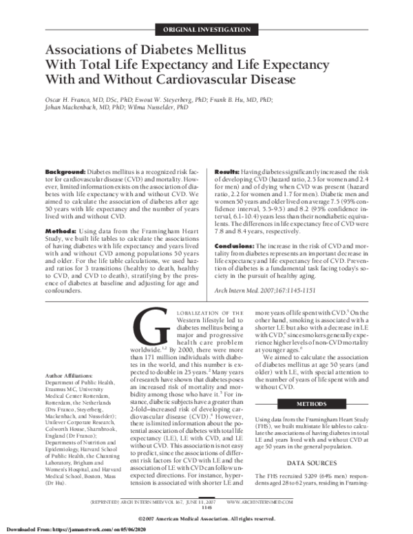 (PDF) Associations of Diabetes Mellitus With Total Life Expectancy and ...