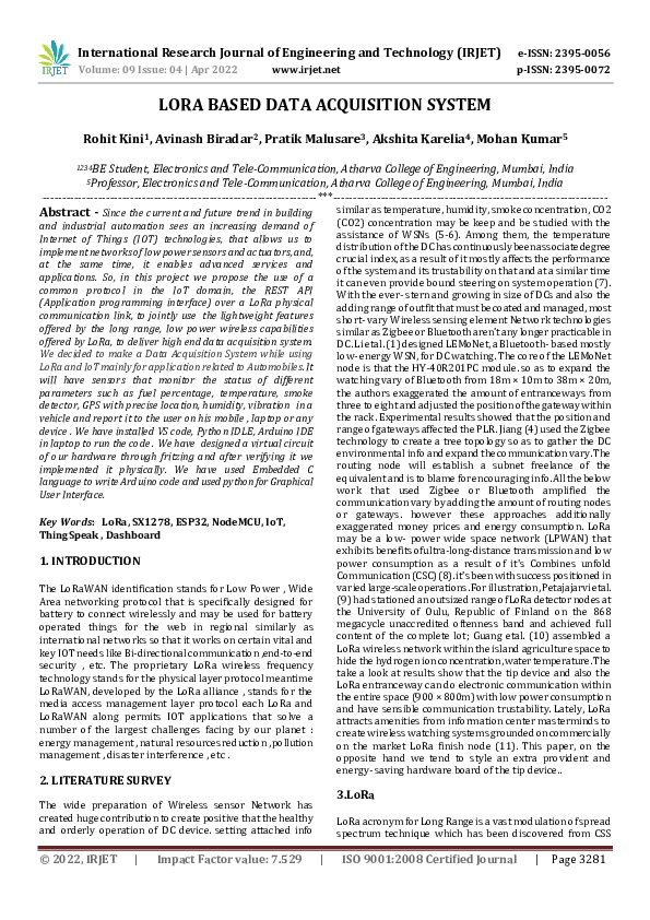 Pdf Lora Based Data Acquisition System