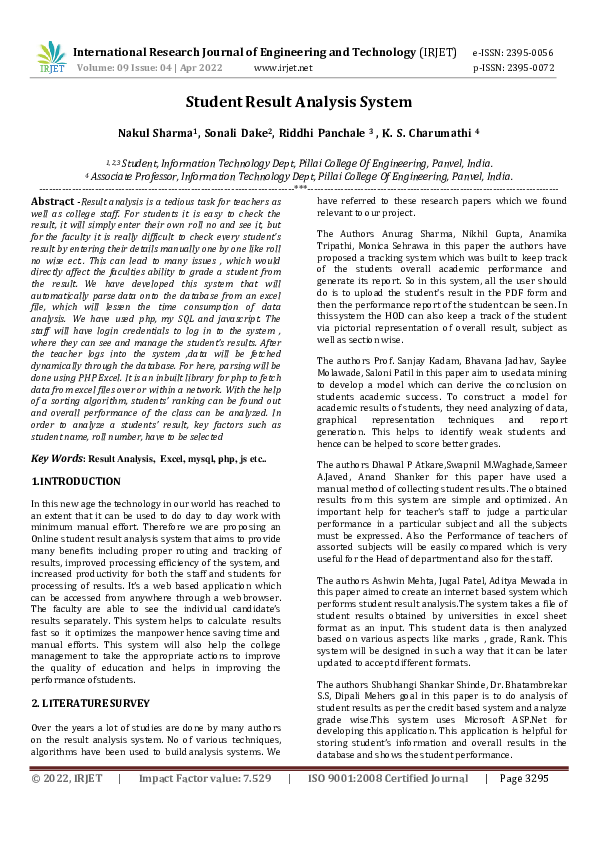 (PDF) Student Result Analysis System