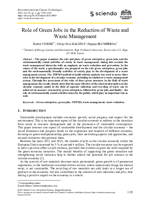 (PDF) Role of Green Jobs in the Reduction of Waste and Waste Management