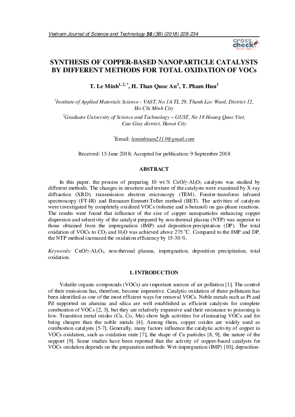 (PDF) Synthesis of Copper-Based Nanoparticle Catalysts by Different ...