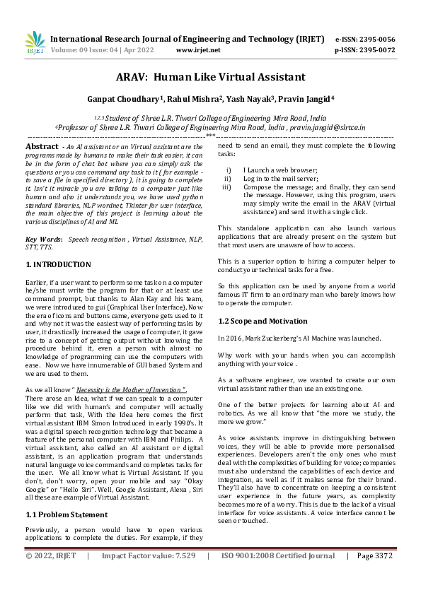 (PDF) ARAV: AI-Based Human-Like Assistant