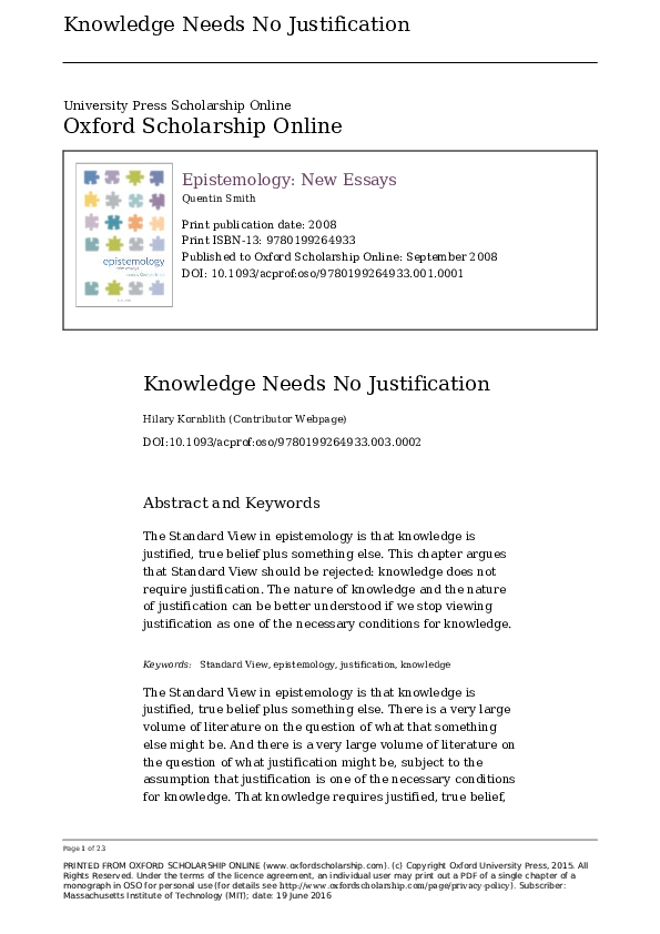 (PDF) Knowledge Needs No Justification