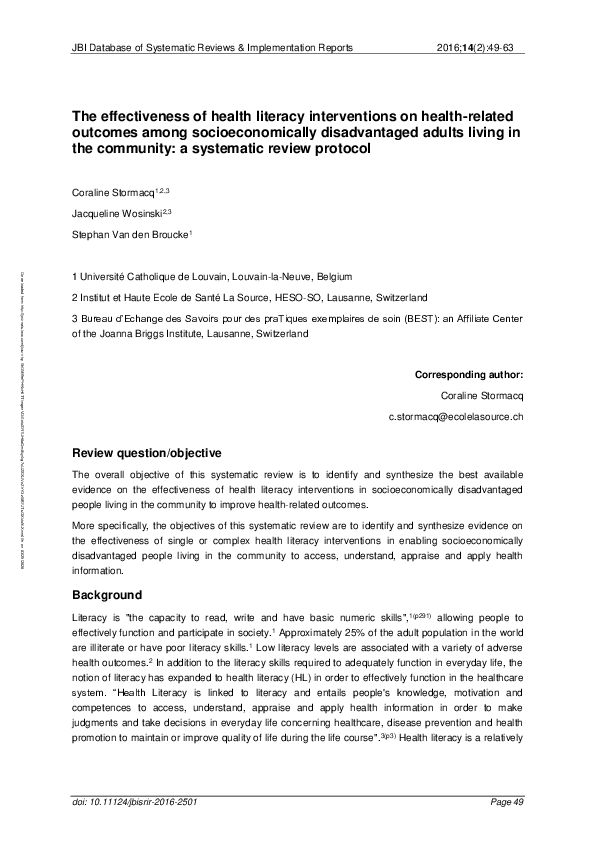 Pdf The Effectiveness Of Health Literacy Interventions To Improve The