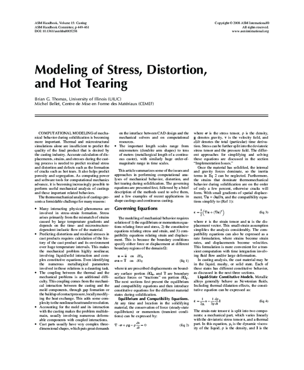 (PDF) Modeling of Stress, Distortion, and Hot Tearing