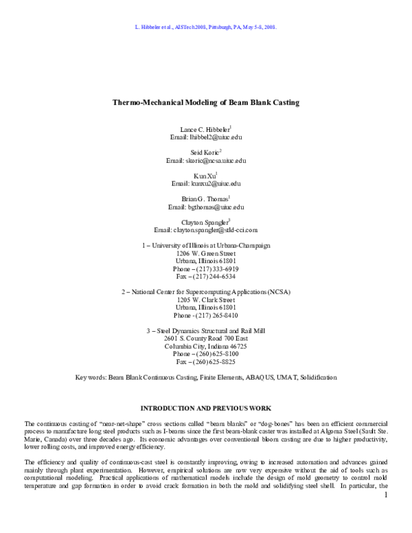 (PDF) Thermomechanical Modeling of Beam Blank Casting