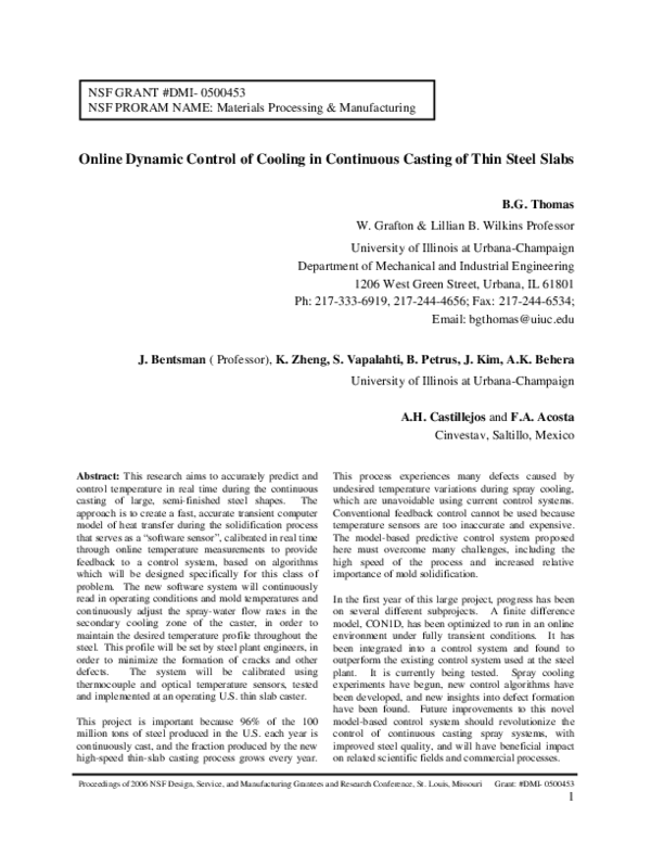 (PDF) Dynamic Control of Cooling in Continuous Casting of Thin Steel ...