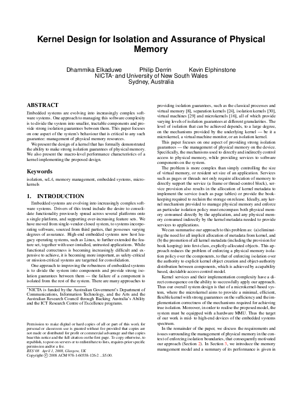(PDF) Kernel design for isolation and assurance of physical memory