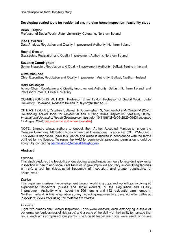 (PDF) Developing scaled tools for residential and nursing home ...