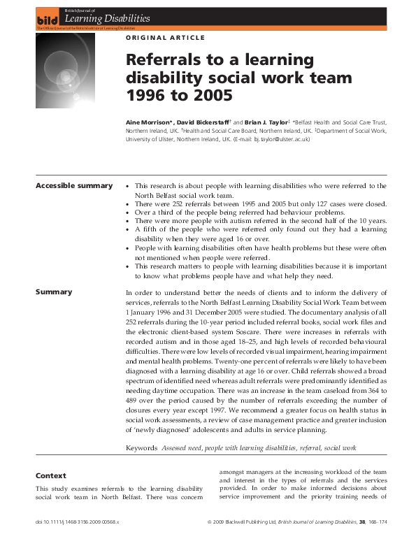 (PDF) Referrals to a learning disability social work team 1996 to 2005