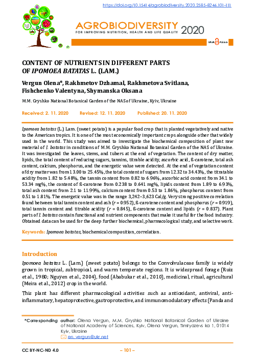 (PDF) Content of Nutrients in Different Parts of Ipomoea batatas L. (Lam.)