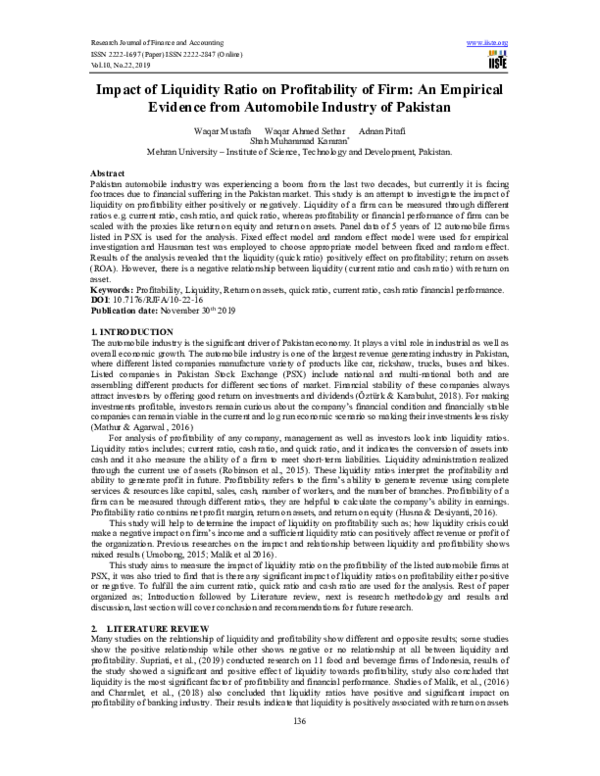 (PDF) Impact of Liquidity Ratio on Profitability of Firm: An Empirical ...