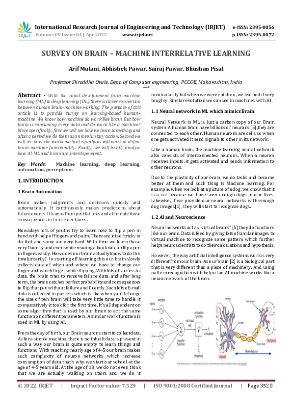 (PDF) SURVEY ON BRAIN -MACHINE INTERRELATIVE LEARNING
