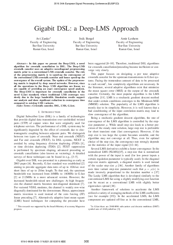 Pdf Gigabit Dsl A Deep Lms Approach Avi Zanko
