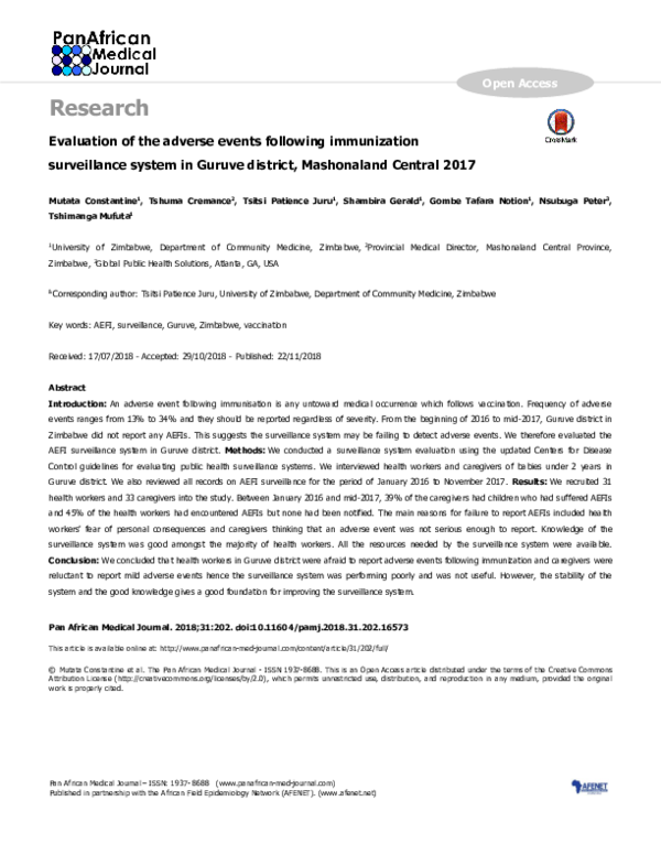 (PDF) Evaluation of the adverse events following immunization ...