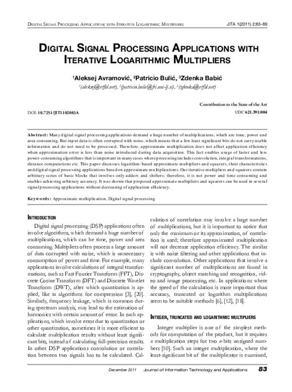 (PDF) Digital Signal Processing Applications with Iterative Logarithmic Multipliers