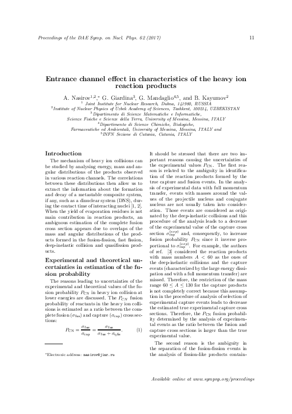 (PDF) Entrance channel effect in characteristics of the heavy ion ...