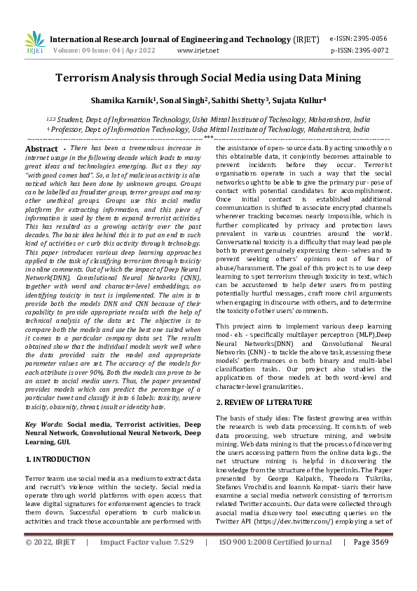 (PDF) Terrorism Analysis through Social Media using Data Mining