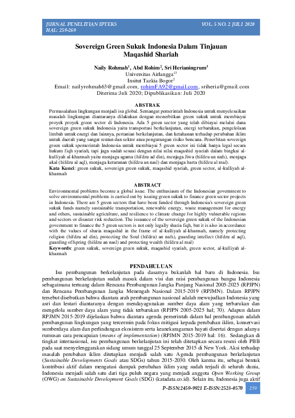 (PDF) Sovereign Green Sukuk Indonesia Dalam Tinjauan Maqashid Shariah