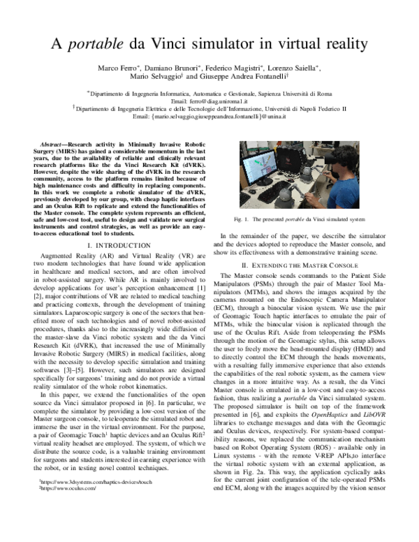 (PDF) A Portable da Vinci Simulator in Virtual Reality | Damiano ...