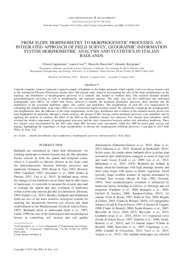 (PDF) From Slope Morphometry to Morphogenetic Processes: An Integrated Approach of Field Survey ...