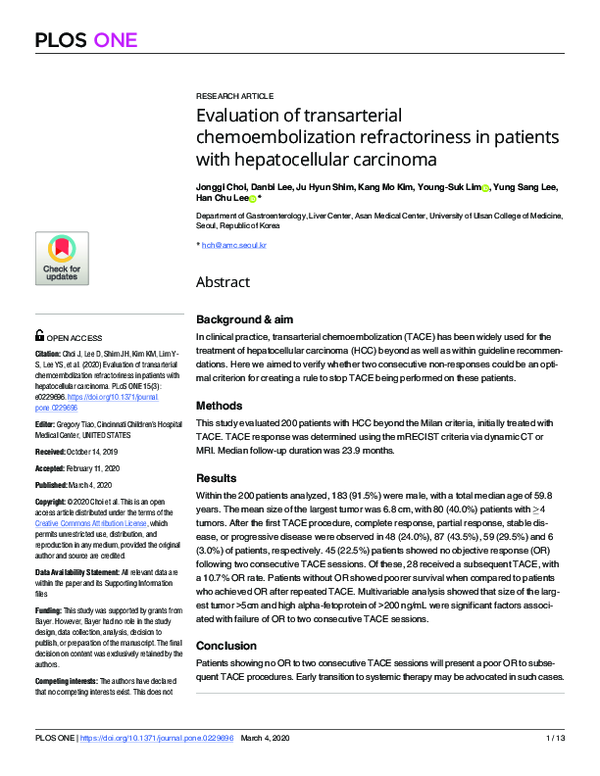 (PDF) Evaluation of transarterial chemoembolization in treating hepatocellular carcinoma