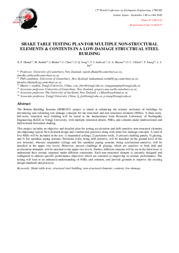 (PDF) Shake table testing plan for multiple non-structural elements ...