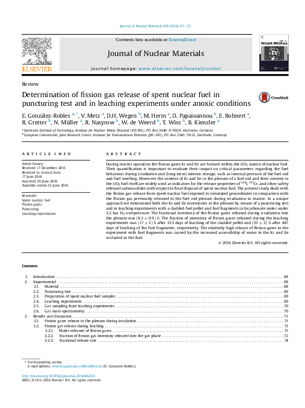 (PDF) Determination of fission gas release of spent nuclear fuel in ...