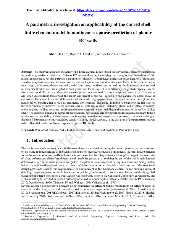 (PDF) A parametric investigation on applicability of the curved shell finite element model to ...