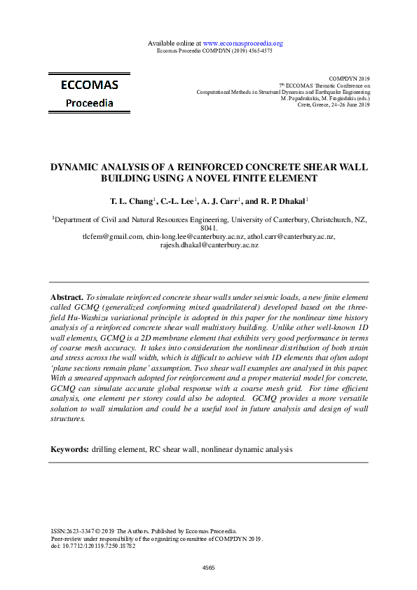 Pdf Dynamic Analysis Of A Reinforced Concrete Shear Wall Building