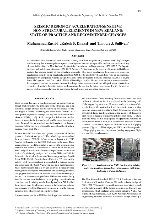 (PDF) Seismic design of acceleration-sensitive non-structural elements in New Zealand: State-of ...